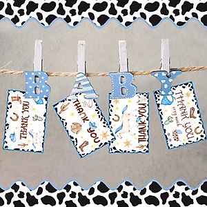 NODMIPNS 60 Pieces Little Cowboy Baby Shower Thank You Cards,Western Rodeo Thank You Cards Includes 30 Pieces Envelopes and 30 Pieces Cowboy Cards with Stickers for Baby Shower Wedding Bridal