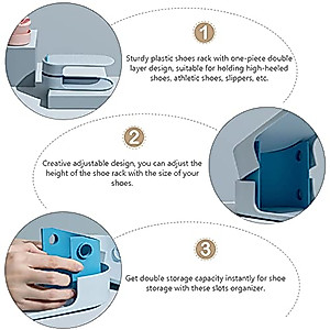 BESPORTBLE Shoe Slots Organizer Adjustable Shoe Stacker Double Deck Free Standing Shoe Rack Holder Closet Space Saver Storage Units for Easy Shoes Storage Display Blue Vertical Shoe Rack