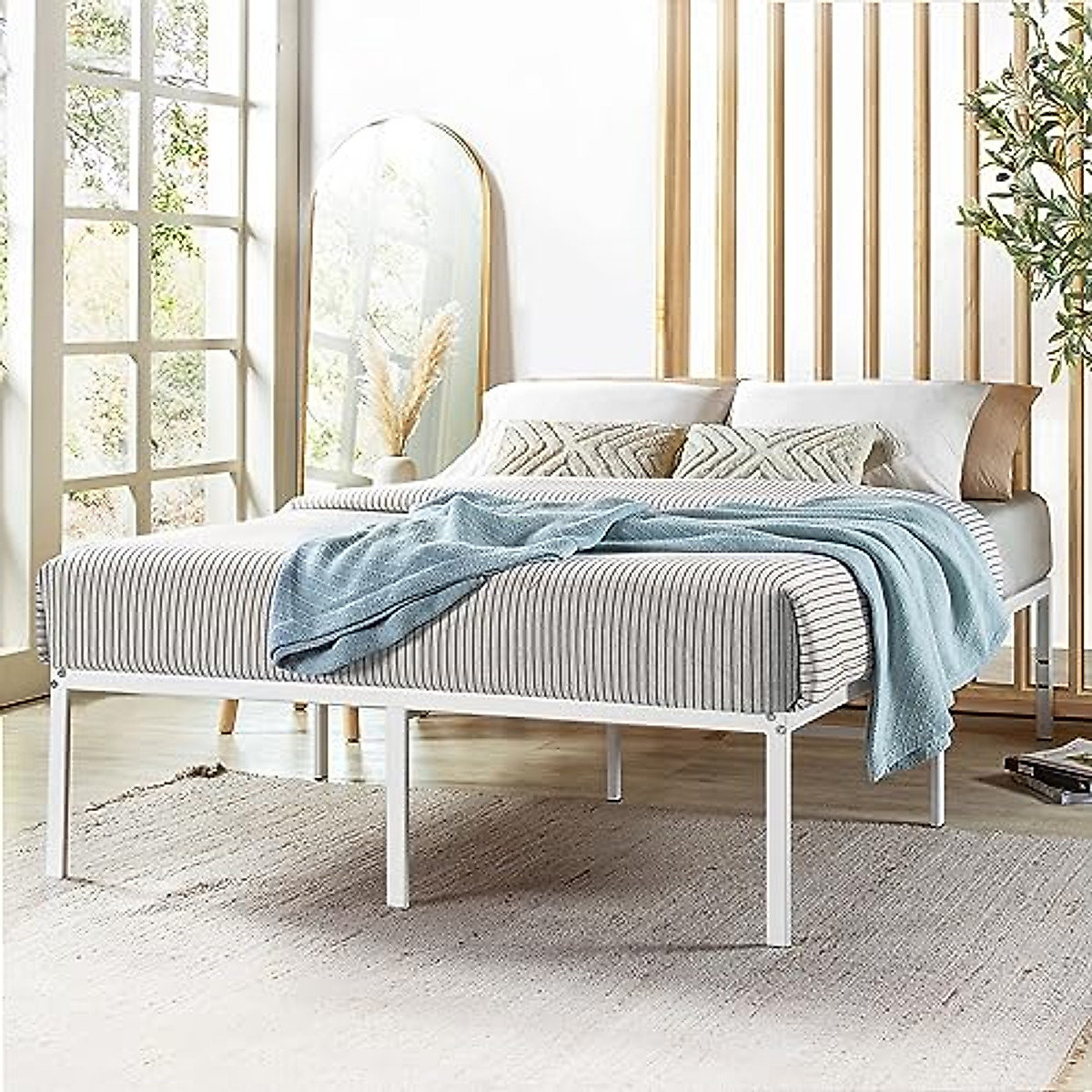 Best Price Mattress 18 Inch Metal Platform Bed Frame, Heavy Duty Steel Slats, White, Full