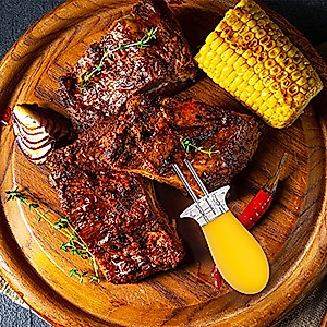 Unves Corn Holders, 8 Pairs Stainless Steel Corn on The Cob with Butter Spreader,Corn Skewers for BBQ Twin Prong Sweetcorn Cooking Fork