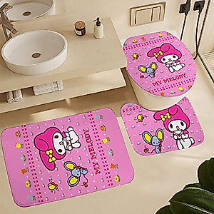 fmsnupz 4PCS Anime Shower Curtain Set, Cute Bathroom Decor with Non-Slip Rugs, Toilet Lid Cover and Bath Mat, Waterproof Fabric Shower Curtains with 12 Hooks, 70.8"x70.8"