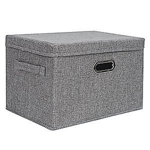 DAYARD Foldable Storage Boxes with Lids Linen Fabric Stackable Storage Bins Organizer Containers Baskets Cube with Cover for Closet Office Nursery, Grey Large (18 x 12 x 12)
