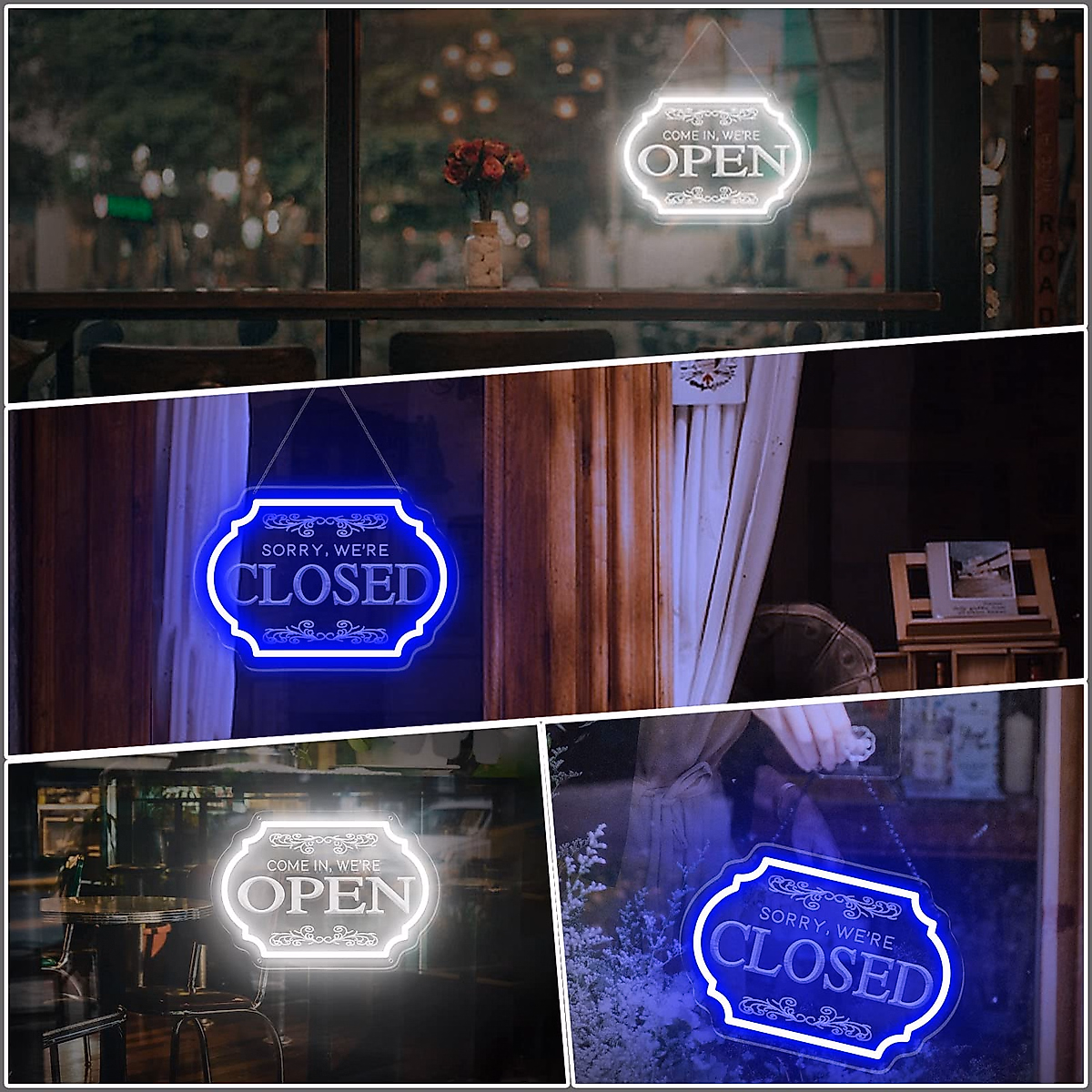 MinIeoh Open Closed LED Neon Sign, 3D Engraved Light Up Wall Door Window Decor Sign, 2PCS/SET, For Business Coffee Beer Salon Studio Bar Restaurants Hotel Office