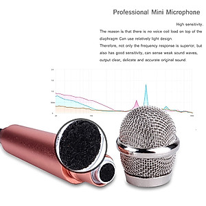 Mini Microphone,Singing Mic Equipment,Beautiful Vocal Quality,Mini Type Space Saving,Metal Frothing Process,3.5mm Audio Connector,Suitable for Laptop, iPhone, Android Phone (Golden)Auxiliary