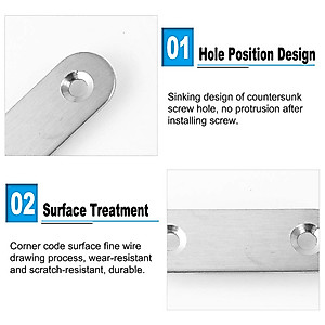 uxcell 50mm 20pcs Straight Bracket Stainless Steel Flat Brace Fastener Brackets Corner Edge Protector Support with Screws for Furniture