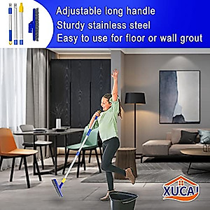 Long Handle Grout Brush for Floor to Wall Grout Line Cleaning,No Knees Floor Scrub Brush with Stiff Bristles for Tile,Shower,Bathroom,Toilet by XUCAI Household Cleaning Supplies-Dreamy Blue