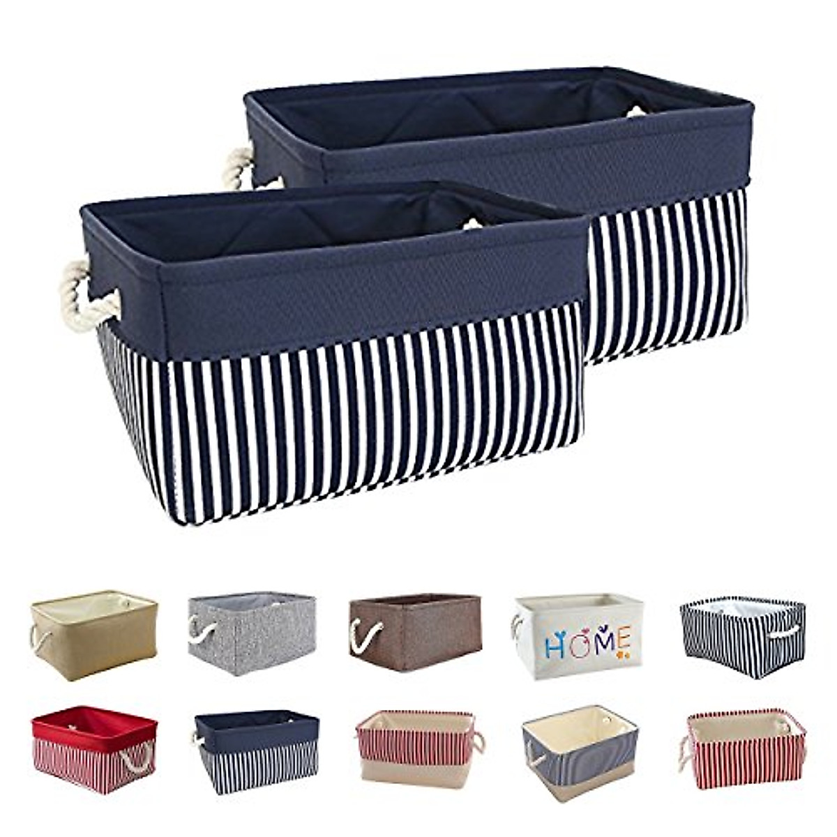 Queenie Wong 2 Pack Closet Canvas Fabric Storage Basket Storage Bins Organizing Baskets for Shelves, Closets, Laundry, Nursery, Decorative Baskets for Gifts Empty