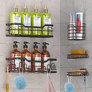 DILEASIR Shower Caddy Shower Organizer Set 5Pack Shower Shelf Adhesive Shower Shelves for Inside Shower with Soap Caddy Toothbrush Holder, Stainless Steel Bathroom Organizers Storage