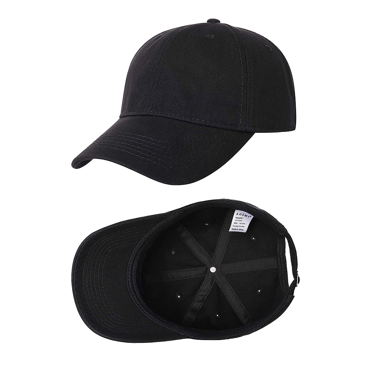 AOMSI Premium Unstructured Soft Cotton Canvas Baseball Cap Casual Dad Hat, Clean Ball Caps Adjustable for Men Women Black