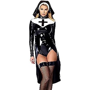 MMWMJWMB Nun Sexy Ladies Halloween,Latex Costume Fancy Dress for Sexy Fancy Dress Womens Party Stage Costume