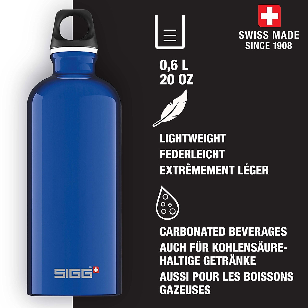 SIGG - Aluminum Water Bottle - Traveller - Made in Switzerland - Carbonated Drinks - Recycled - BPA-Free - 20Oz / 34Oz