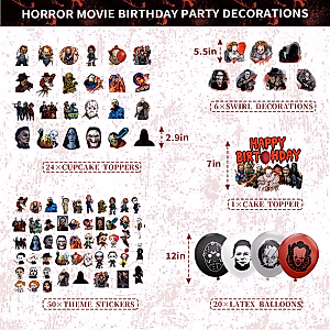 CAILESS Horror Party Decorations - 105Pcs Halloween Party Supplies Include Banner Backdrop Balloons Cake Toppers Sticker Tablecloth for Birthday Party