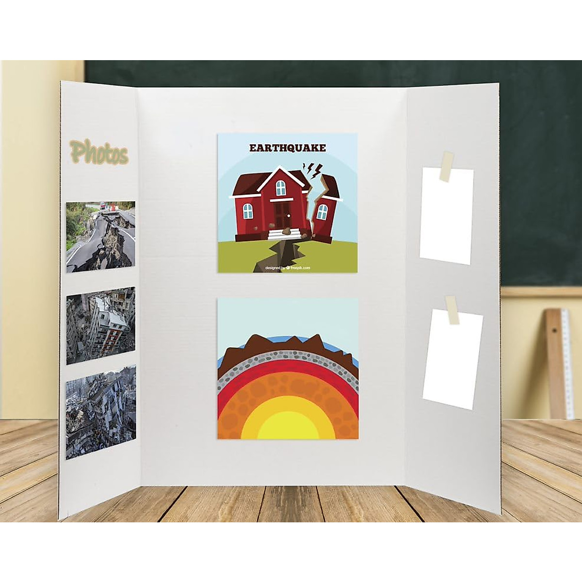 Desk Tech Large Tri-Fold Presentation Board, 36" x 48" Portable Poster Board, Made of Corrugated Paper, Versatile Display Board for School/Office Projects, Exhibitions, and Workshops, White, 1 Piece