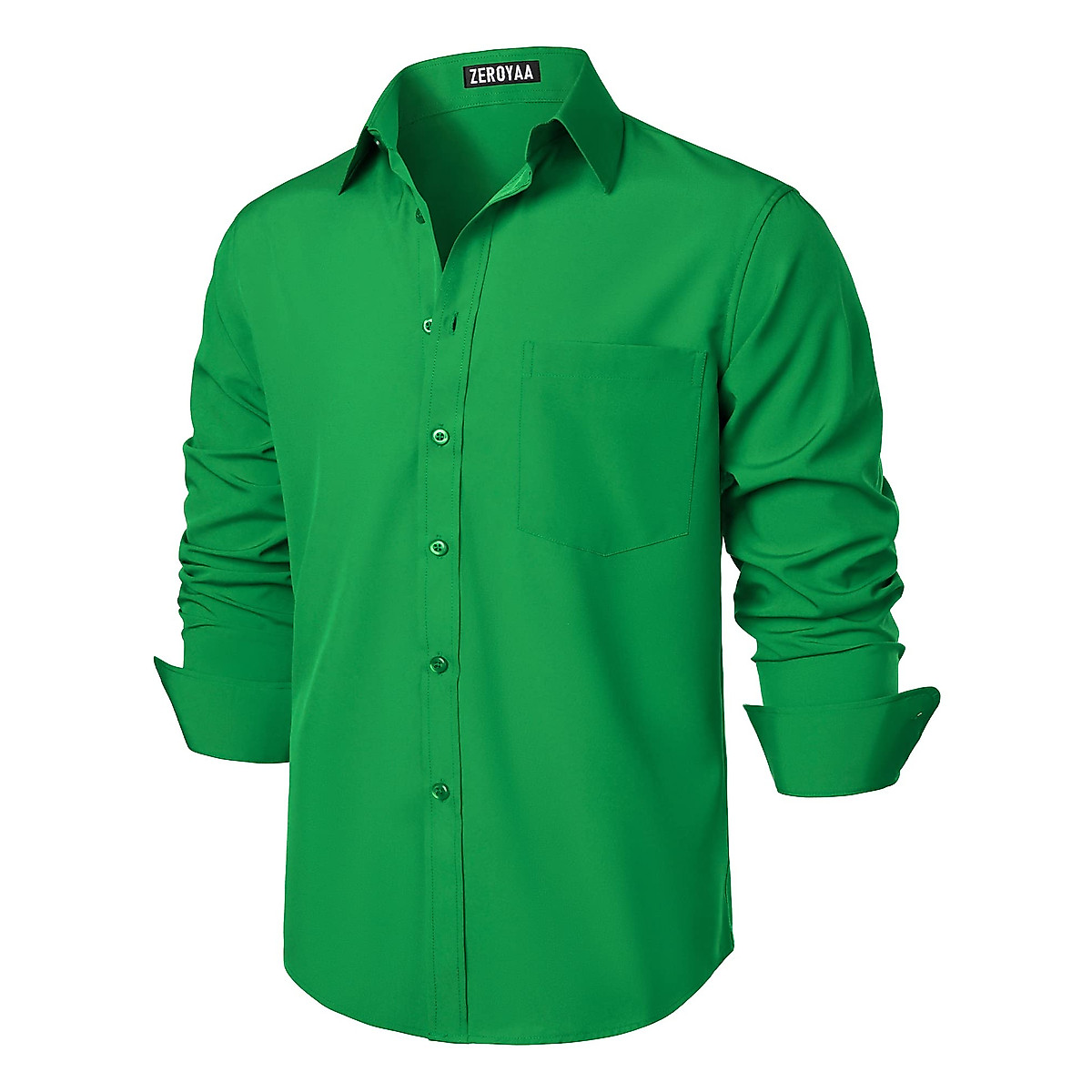 ZEROYAA Men's Regular Fit Dress Shirt Solid Wrinkle-Free Long Sleeve Casual Business Button Up Shirts with Pocket ZSSCL05-Shamrock Green Medium