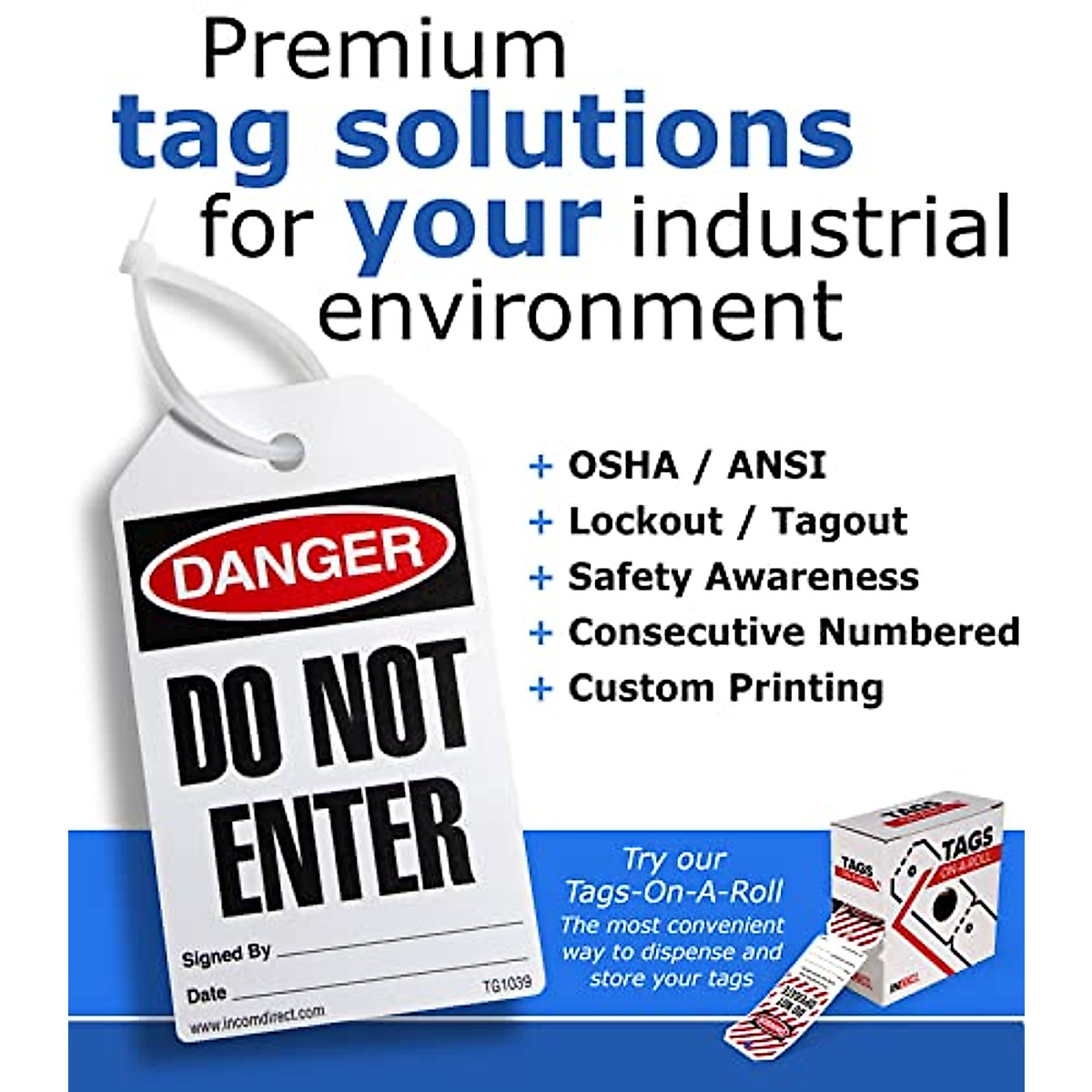 INCOM Manufacturing Lockout Tags On A Roll, Danger Do Not Operate, Heavy-Duty Polytag Stock, Waterproof And Tear-Resistant, Red/Black on White, 6.25 Inch X 3 Inch X 10 Mil Thickness, 100 pack, RT1000C