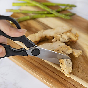 Rae Dunn Everyday Collection Set of 5 Stainless Steel Knives and Rae Dunn Kitchen Scissors- Stainless Steel, with Soft Grip Handles (Black)