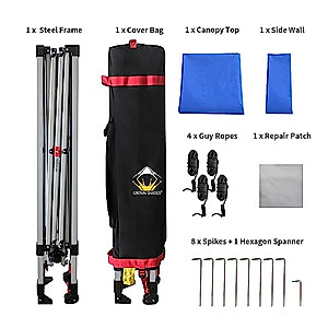 CROWN SHADES Canopy Tent 8x8 Pop Up Canopy Outdoor Shade with One Sidewall, Easy Up Sun Shelter with One Person Set Up Center Lock, Portable Instant Camping Beach Canopy Tents, Blue