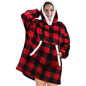 Oversized Wearable Blanket Hoodie, Sherpa Fleece Hoodie Blanket Sweatshirt with Pockets for Adult Women Men,One Size Fits All
