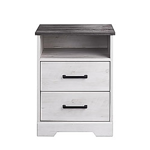 Prepac Rustic Ridge Farmhouse Bedroom Nightstand with 2 Drawers and an Open Cubby, Wooden Bedside Table for Bedroom, Office, or Living Room, 16.25in x 18.75in x 24.5in, Washed White