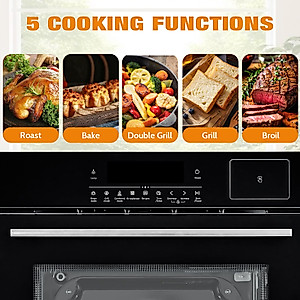 24-Inch Electric Single Wall Oven - 2.5 Cu. Ft. Capacity with 8 Baking Modes, Built-In Convection & Air Frying Function, 3000W Power, 3D Surround Heating, Double-Layered Glass Door, Touch Control Pane