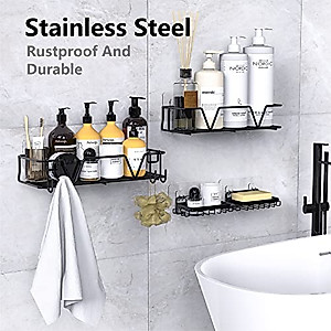 JCBAKC Shower Caddy, Stainless Steel Shower Organizer，No Drilling Shower Shelf With 2 Soap Dish，Wall Mounted Bathroom Shelf With 12 Adhesives,Shower Shelves Shower Rack For Bathroom Storage (Black)