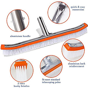 Sinada Pool Special 18 Inch Extra-Wide Nylon Pool Brush, Heavy Duty Vinyl Pool Brush, Aluminum Backed, Fits Standart Swmming Pool Pole Swimming Pool Wall Cleaning Brush EZ Clips