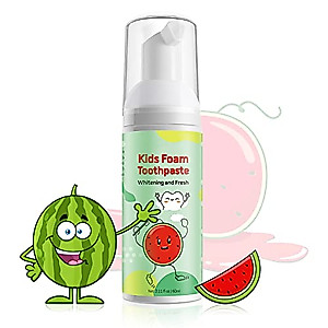 Foam Toothpaste Kids, Toddler Toothpaste with Low Fluoride, Kids Foam Toothpaste for U Shaped Toothbrush Electric Toothbrush, Foam Toothpaste for Children Kids Ages 3 Plus (Watermelon+Strawberry)