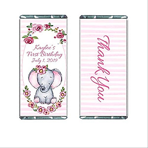 Personalized Candy Wrappers for Chocolate, Elephant Baby Shower Favors, Pack of 20 Custom Hershey Bar Labels