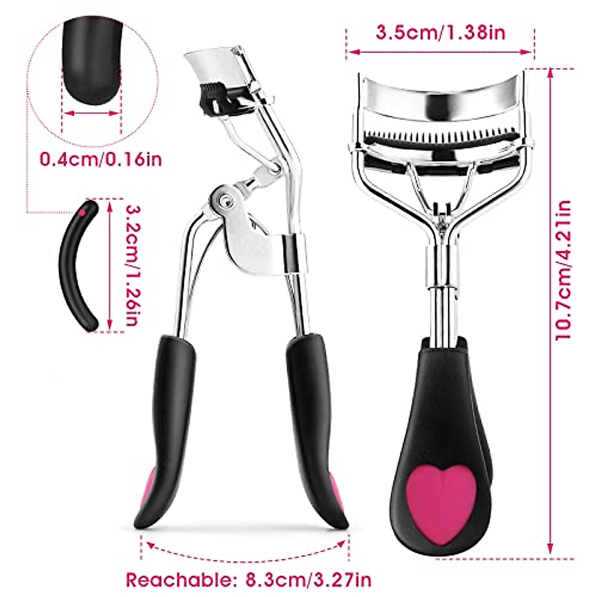 WLLHYF Beauty Eyelash Curler Kit Professional Eye Lashes Curler Metal Makeup Tool with Built-in Comb Eye with 10 Replacement Refill Pads for Women Girl Get Dramatically Curled Eyelashes