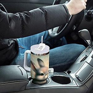 Maunzc 40 oz Tumbler with Handle and Straw, Insulated Stainless Steel Travel Mug with Lid for Coffee, Iced Tea, Water, Gift for Men Women (Cute Easter Bunny)