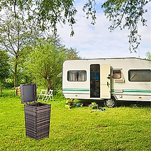 ZSEDP with Top Cover Iron Frame Rattan Trash Can Brown Gradient Outdoor Trash Can Warehouse