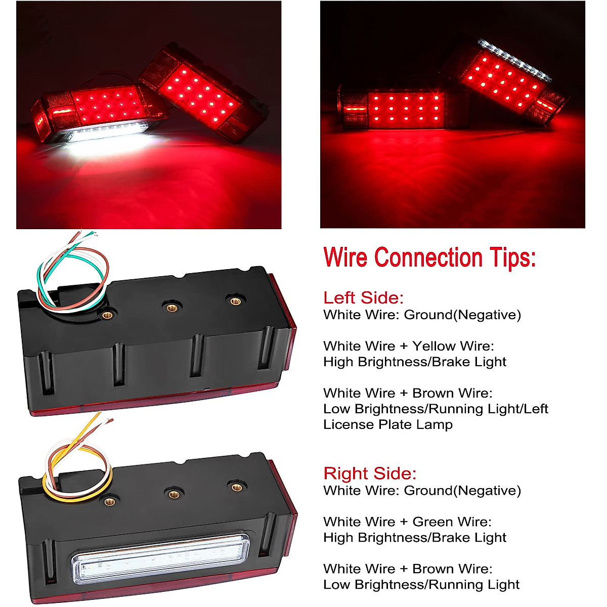 VINAUO Boat Trailer Lights, IP68 LED Trailer Light Kit with Trailer Wiring Harness Kit, 2 Amber Trailer Lights for Camper Truck RV Boat Snowmobile Over 80" Inches