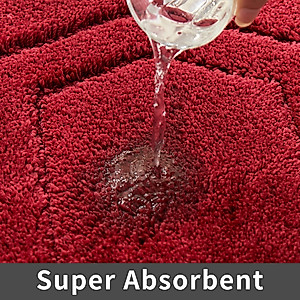 COSY HOMEER Extra Thick Bath Rugs for Bathroom - Anti-Slip Bath Linen Sets Mats Soft Plush Yarn Shaggy 100% Strong Polyester Living Room Bedroom Water Absorbent(Red,17x27 - Inches)