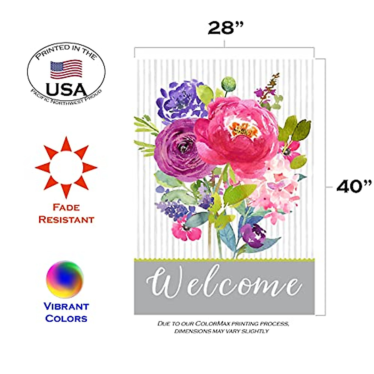 Toland Home Garden 1012531 Painted Petals Welcome Spring Flag 28x40 Inch Double Sided Spring Garden Flag for Outdoor House Flower Flag Yard Decoration