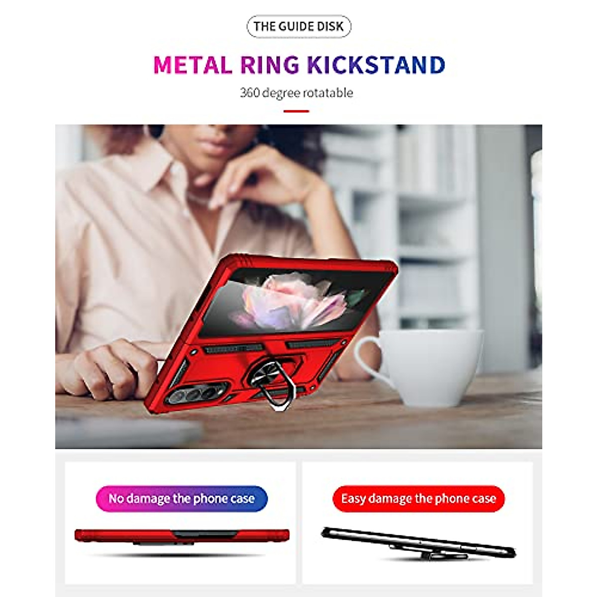 SunStory Compatible with Galaxy Z Fold 3 Case,Samsung Z Fold 3 Case [Military Grade16ft. Drop Tested] with Magnetic Kickstand Car Mount Cover for Samsung Galaxy Z Fold 3 5G 2021 (Z Fold 3, Dark Red)