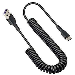 GELRHONR Retractable USB Type C Cable,Coiled USB A to USB C (3A 60W) Fast Charging and Data Cable for S10,S20,S22,Note 10 9, Pixel 4XL,Switch,OnePlus 5,Other USB C Device - Black/(Max 1.5M/4.9Ft)