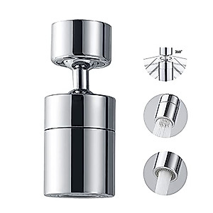 TOEGA 360 Degree Swivel Sink Faucet Aerator,2-FlowBig Angle Water Saving Dual Function,with Gasket Faucet Replacement Part - 55/64 Inch-27UNS Female Thread, 15/16 Inch-27UNS Male Thread Adapters (1)