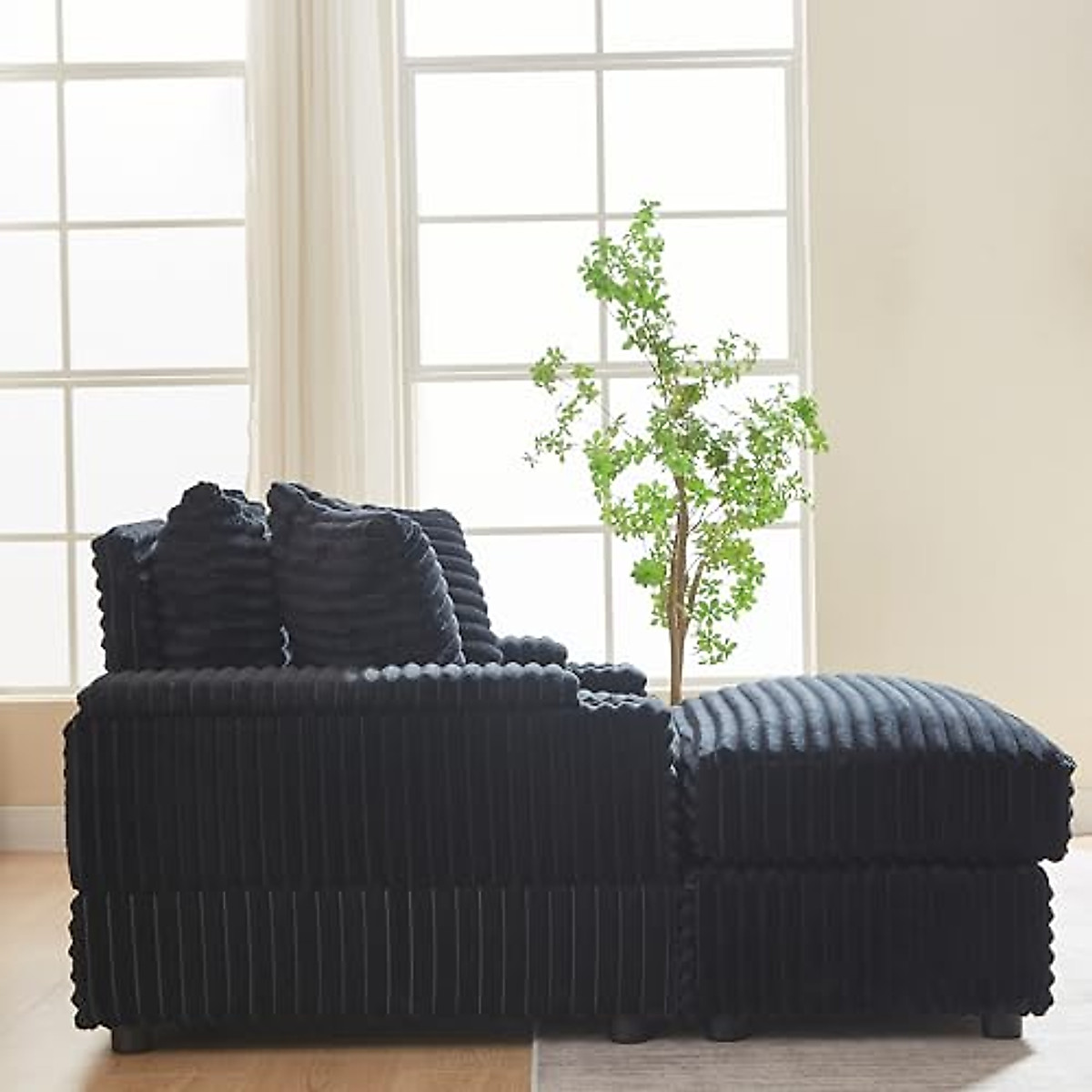 Verfur Oversized Chaise Lounges Indoor - 43.3" Deep Seat Sectional Sofa Corner Couch with Movable Ottoman, Storage Armrest & Cupholders- Plush Corduroy Upholstered Lounge Chair for Living Room Office