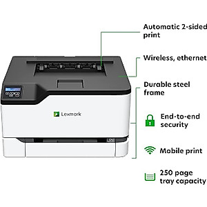 Lexmark CS331dw Laser Printer - Color - 26 ppm Mono / 26 ppm Color - 600 dpi Print - Automatic Duplex Print - Wireless LAN, White/Gray, Medium (40N9020)