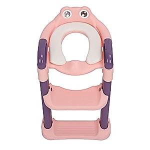Kids Potty Training Seat with Step Stool Ladder, Foldable Toilet Training Seats Prevent Slipping Baby Toilet Potty Seat (Pink)