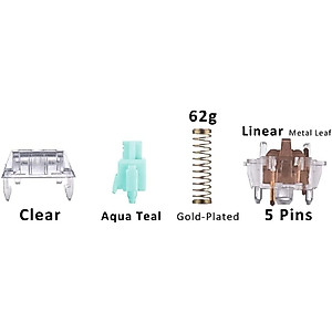 ZugGear Linear Switches 62g Transparent Aqua Teal Switch with Gold-Plated Spring Smooth Creamy Green Stem 5 Pins Linear Keyswitch (DUROCK L2 Clear, 20pcs)
