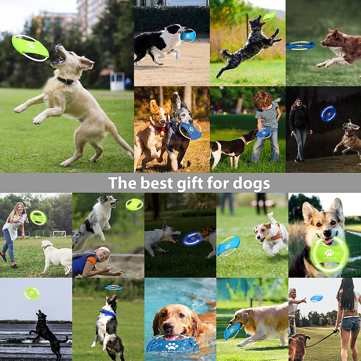 ZZYHSYXL 7 Inch Light Up Dog Flying Discs, 2 Pack Outside Dog Toys with 3 Light-Emitting Modes, Dog Flying Ring Toys for Physical Exercise, Outdoor Sports - Green Blue