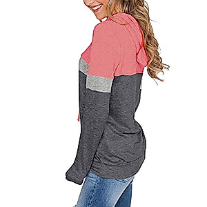 Lylinan Womens Tops Ladies Shirts Trendy Casual Tunic Long Sleeve Hoodies Pullover Sweatshirts Loose Fitting Tee Fall Fashion Style Clothing Pink Grey X-Large