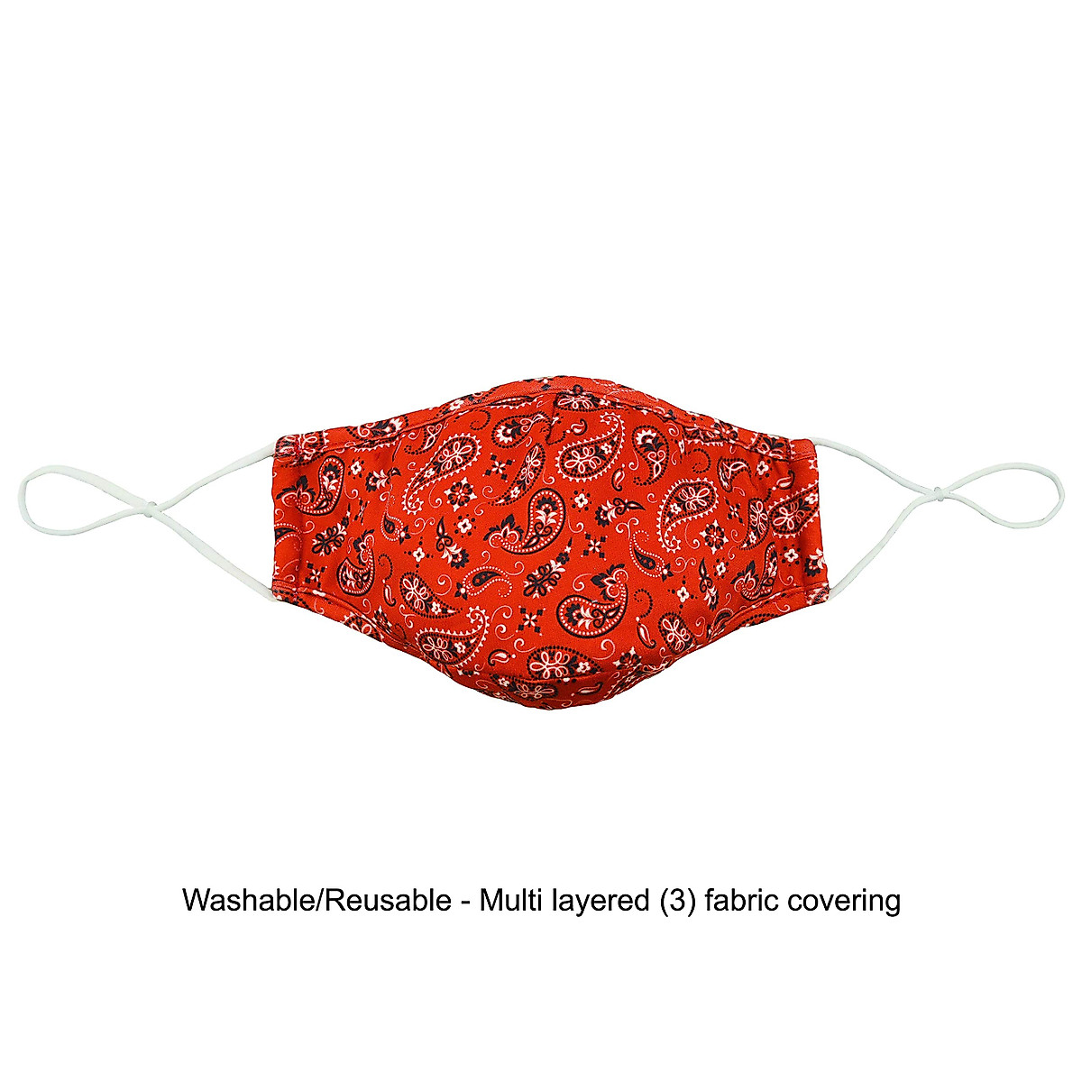 Snoozies 3-Layer Washable Face Mask w Filters & Nose Bridge - Orange/Red Bandana
