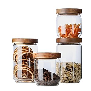 BaoFull Glass Jar with Lid, Airtight Food Storage Containers Glass Set for Coffee Beans| Sugars| Candy, 4 Pack