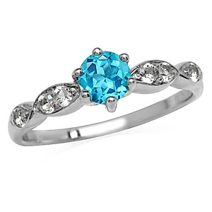 Silvershake Genuine Paraiba Neon Blue Topaz White Gold Plated 925 Sterling Silver Engagement Gemstone Ring for Women Size 8.5