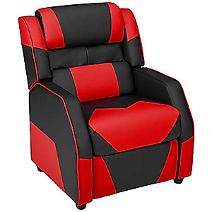 Amazon Basics Kids/Youth Gaming Recliner with Headrest and Back Pillow, Ages 3+, Black/Red
