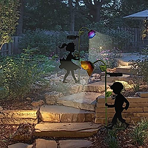 WUFEILY Solar Garden Lights 2 Pack, Boy Girl Silhouettes LED Solar Landscape Lights, Metal Solar Lights Outdoor Decorative for Garden, Landscape, Path, Yard, Patio, Driveway