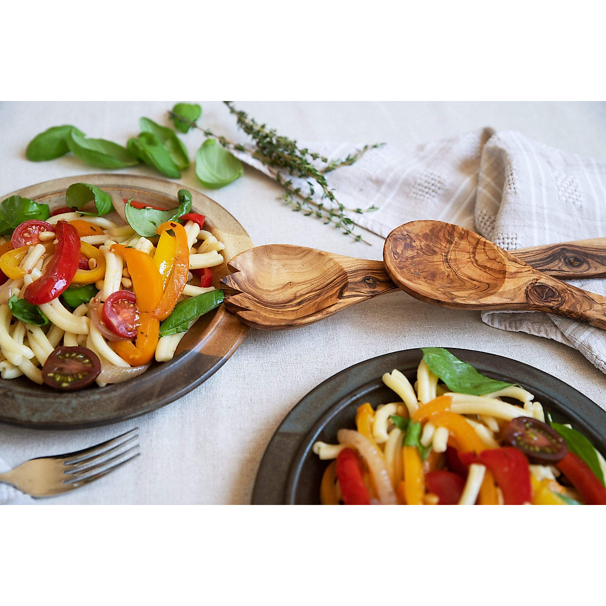 Tramanto Olive Wood Salad Server Set - 12 inch French Design