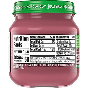 Gerber Purees Organic 2nd Foods Apple Wild Blueberry Baby Food Glass Jar (Pack of 6)